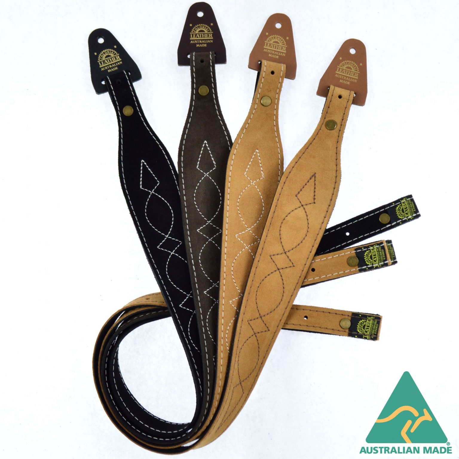 60mm Tapered Suede Gun Sling with Western Stitch Pattern - Colonial Leather