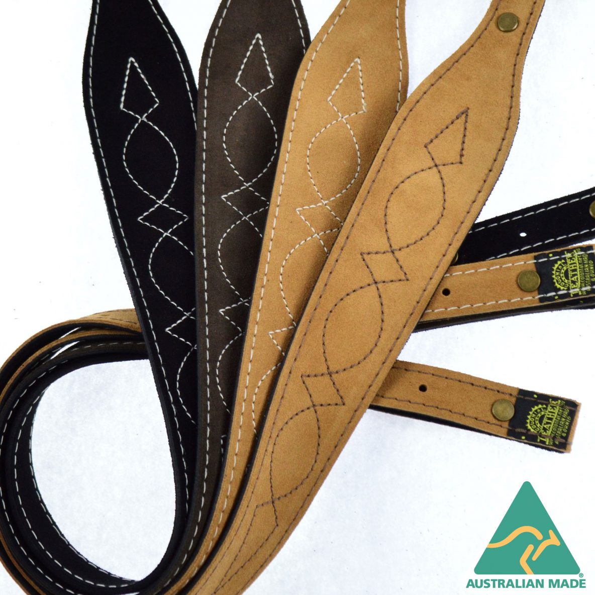 60mm Tapered Suede Gun Sling with Western Stitch Pattern - Colonial Leather