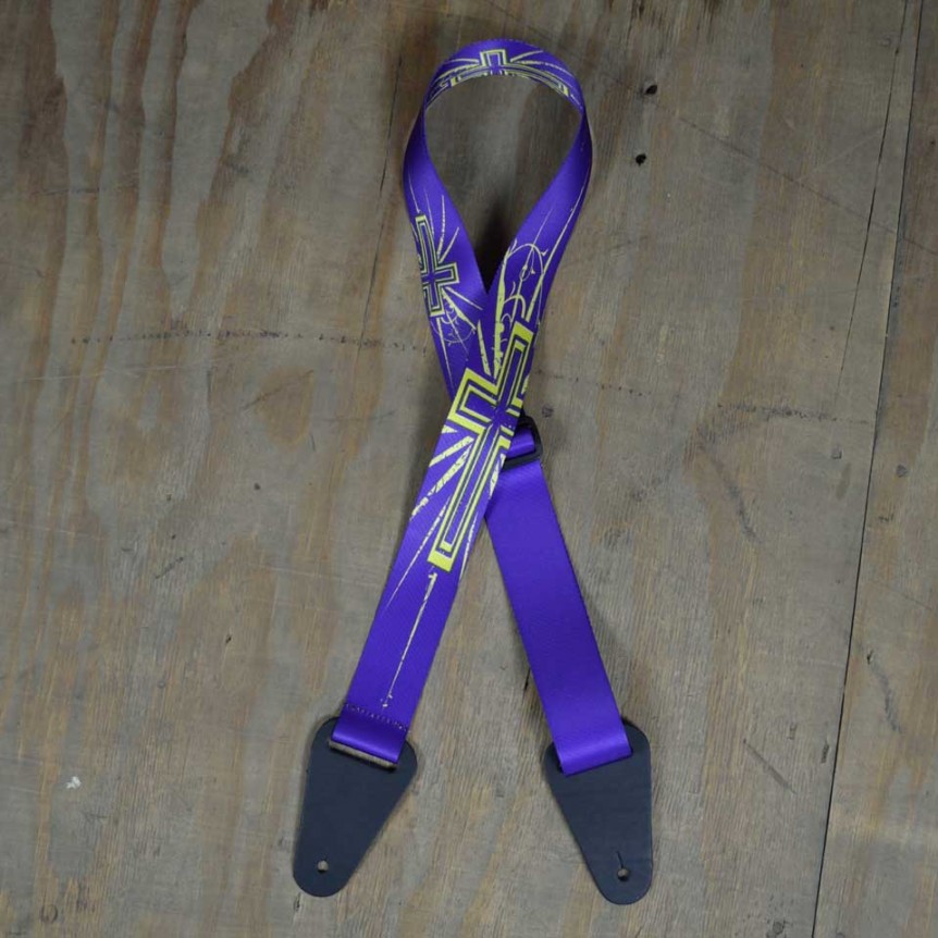 Purple Cross Printed 50mm Webbing Guitar Strap - Colonial Leather