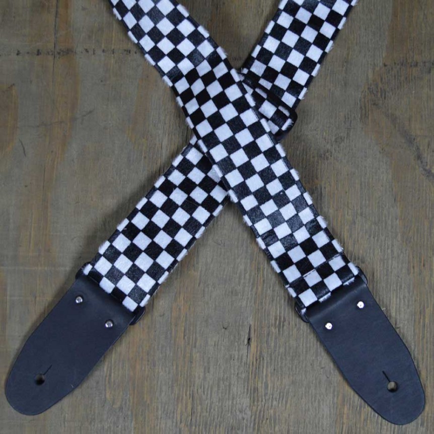 White & Black Checker Guitar Strap RSC-WH - Colonial Leather