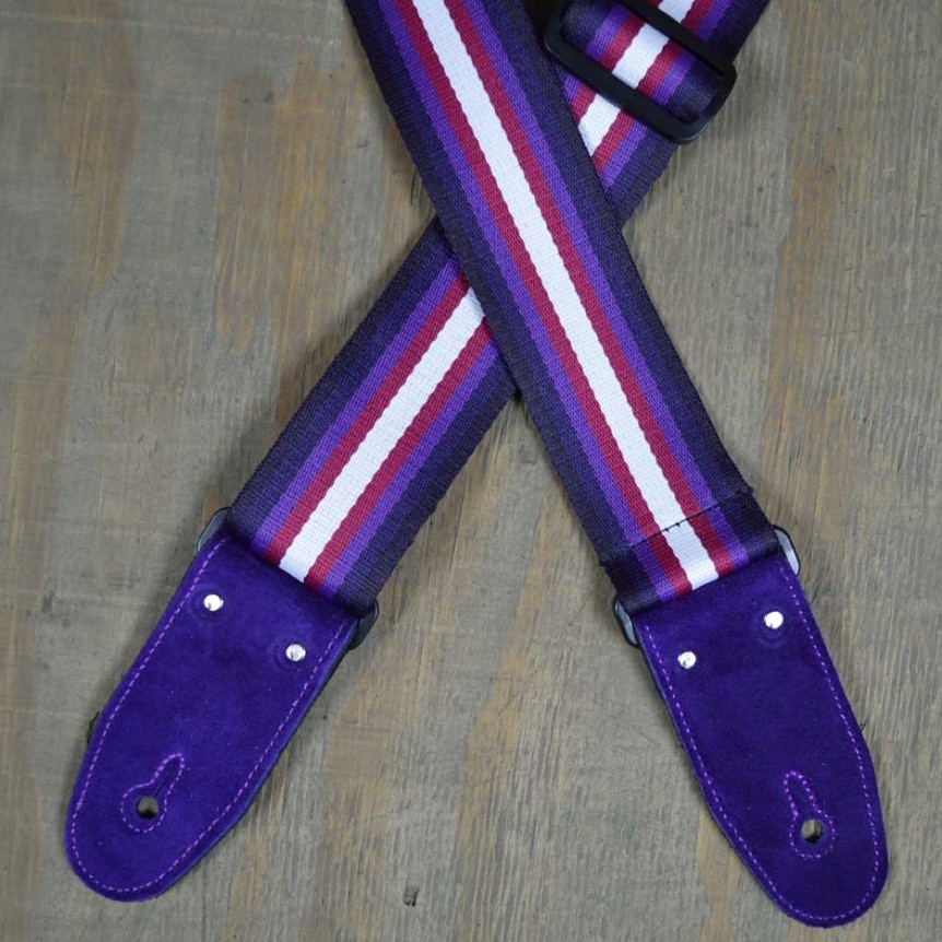 Purple 50mm Striped Webbing Guitar Strap WSTRI-PU - Colonial Leather