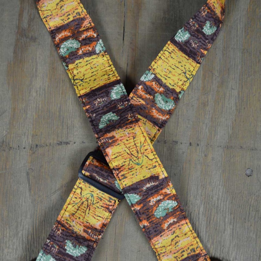 Aboriginal Art Guitar Strap - Yellow Bush RSI-10 - Colonial Leather