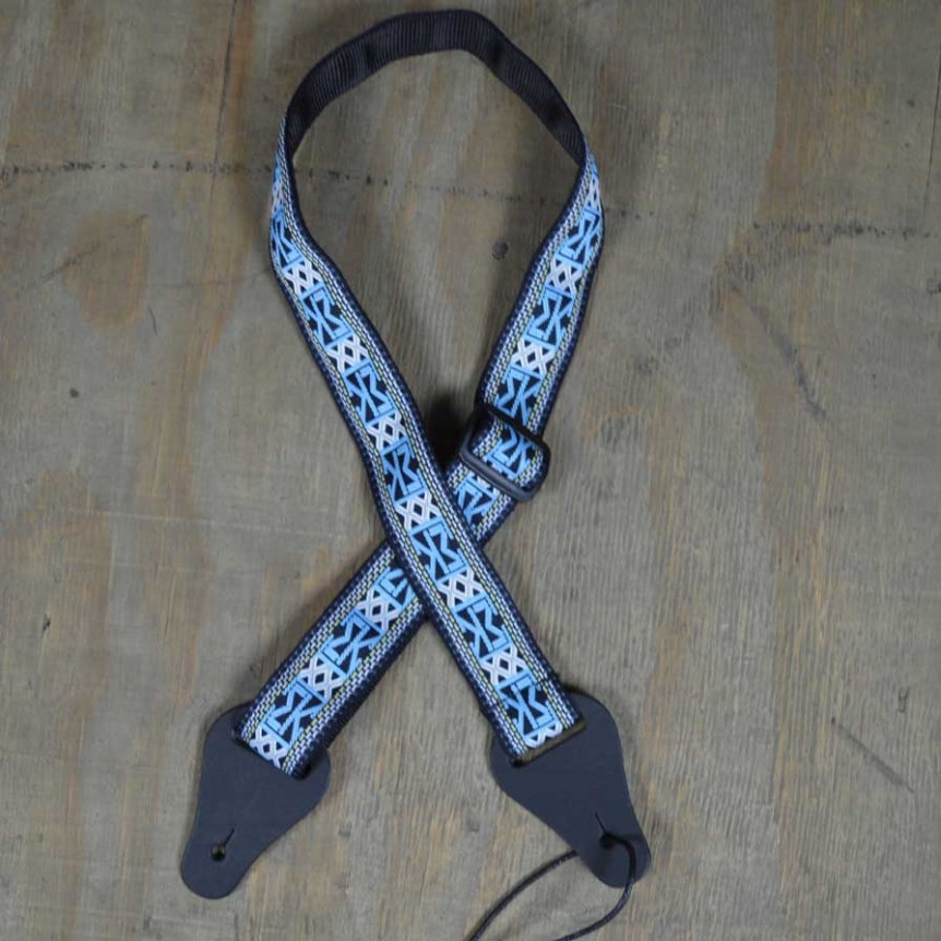 Blue Aztec Jacquard Ukulele Strap - Colonial Leather