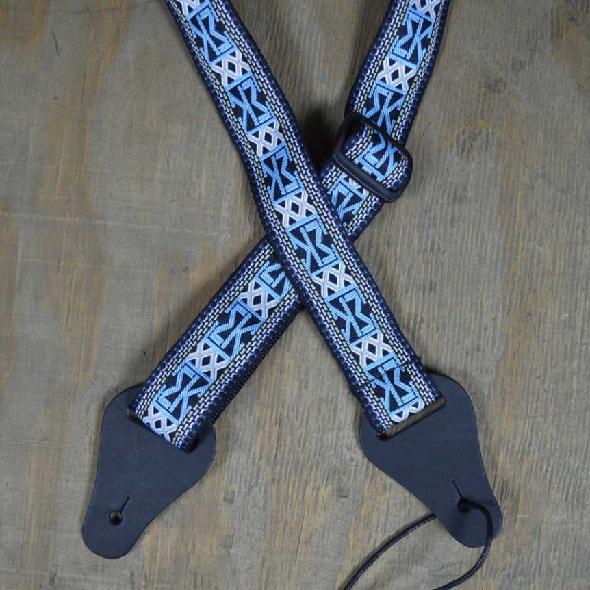 Blue Aztec Jacquard Ukulele Strap - Colonial Leather