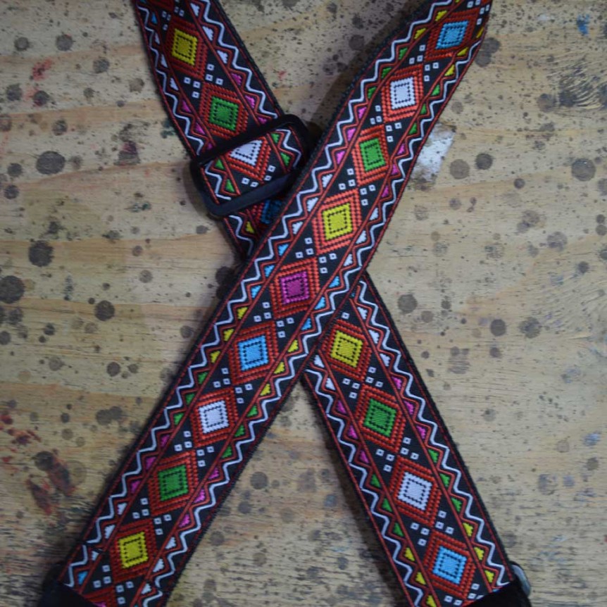 Multi Coloured Squares Jacquard 50mm Webbing Guitar Strap RSJ-11 ...
