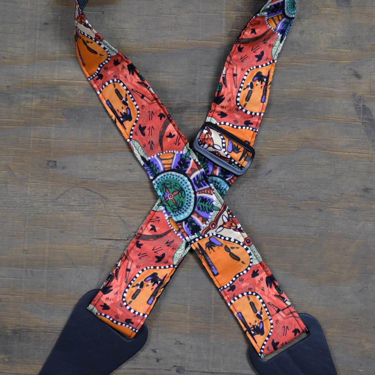 Aboriginal Art Guitar Strap - Kangaroo Ground RSI-13 - Colonial Leather