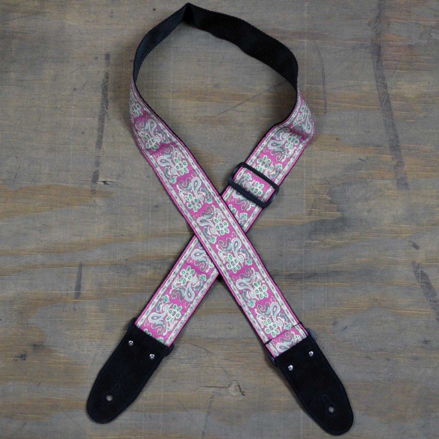 Pale Pink Jacquard 50mm Webbing Guitar Strap RSJ-14 - Colonial Leather