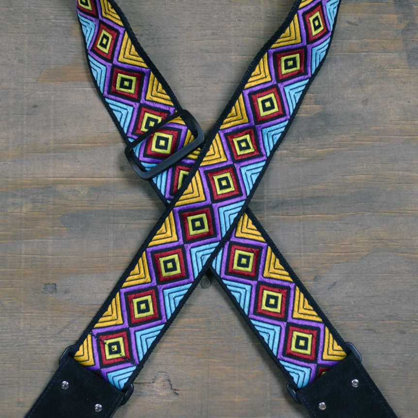 Multi Coloured Diamonds Jacquard 50mm Webbing Guitar Strap RSJ-16 ...