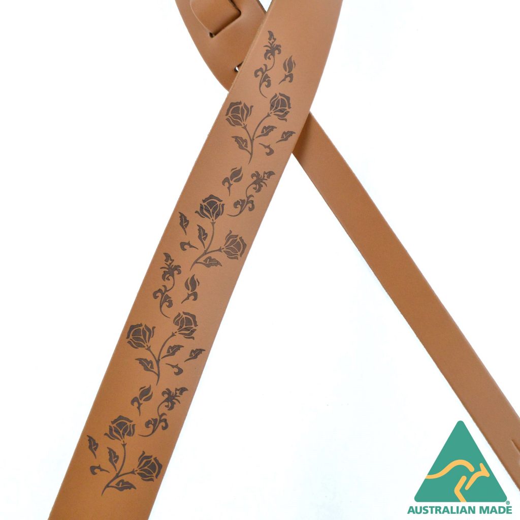 Rose Laser Etched Leather Guitar Strap LEPS-ROSE - Colonial Leather