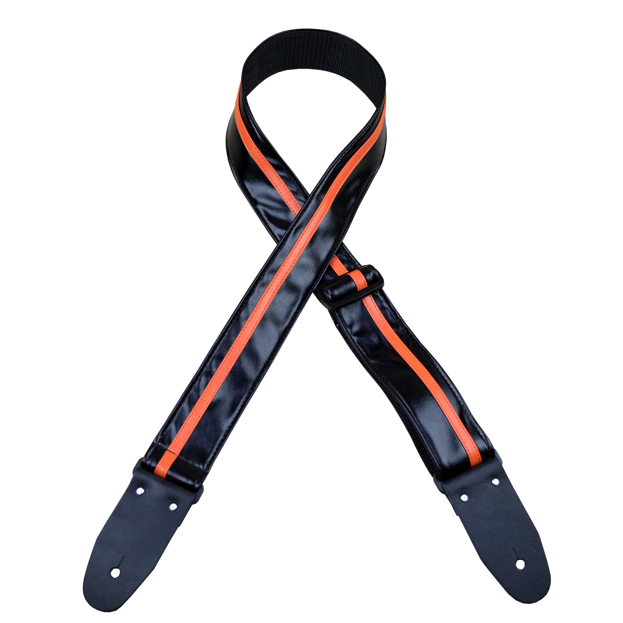 Stripe Rag Guitar Strap - Black with a Orange Stripe - Colonial Leather