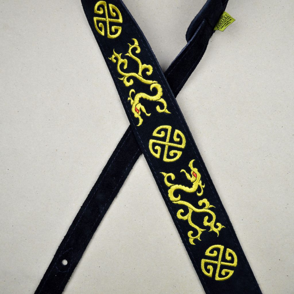 Gold Chinese Dragon Embroidered Black Suede Guitar Strap - - Colonial ...