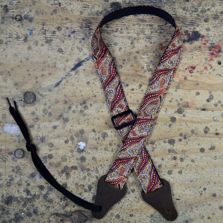 Aboriginal Art Guitar Strap - Yalke Blue - Colonial Leather