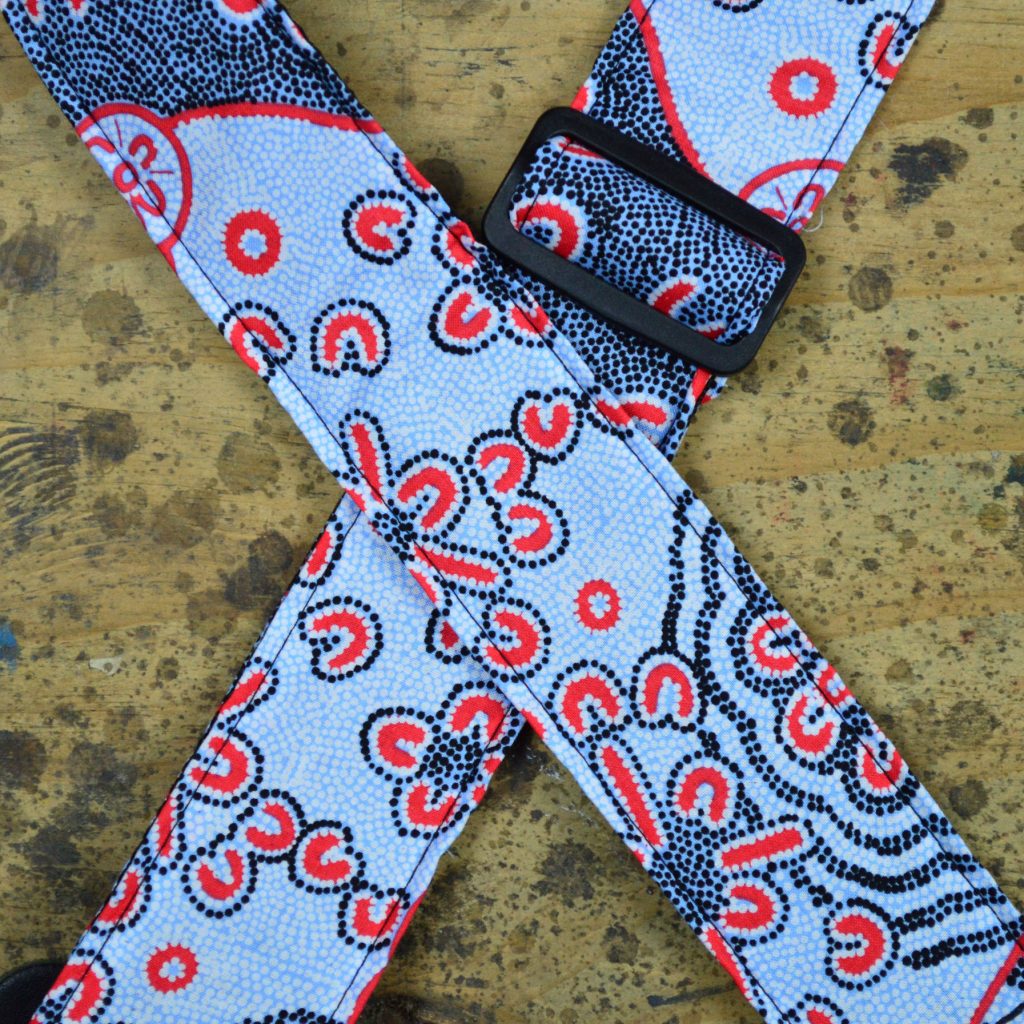 Aboriginal Art Guitar Strap - Blue Dot - Colonial Leather
