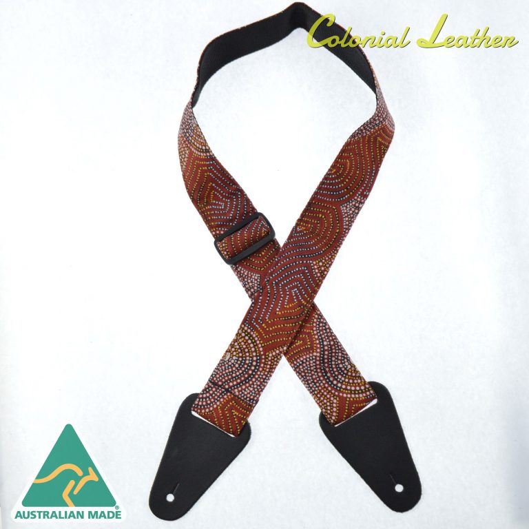 Aboriginal Art Guitar Strap - Mina Mina Dreaming RSI-25 - Colonial Leather