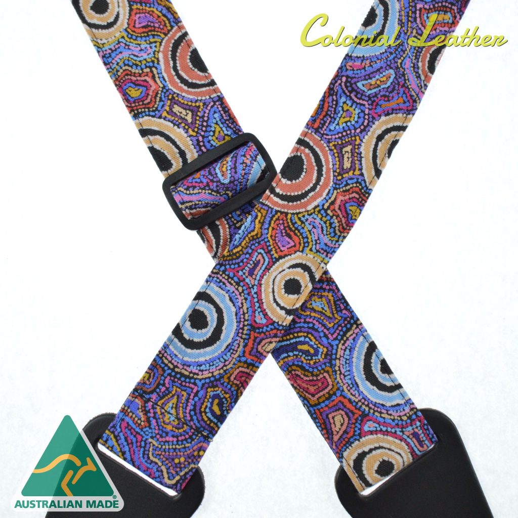 Aboriginal Art Guitar Strap - Yumari Dreaming RSI-26 - Colonial Leather