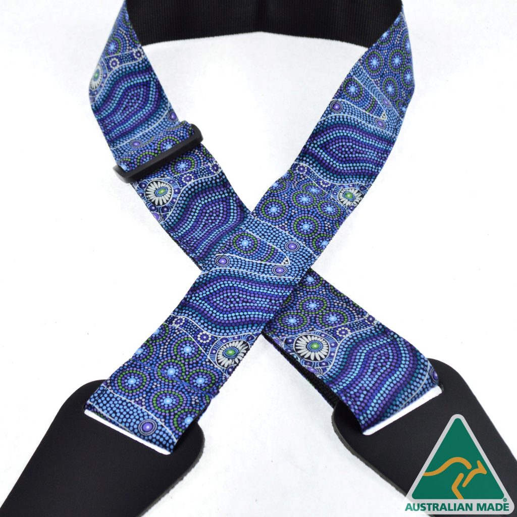 Aboriginal Art Guitar Strap - Bush Tomato & Waterhole Blue RSI-29 ...