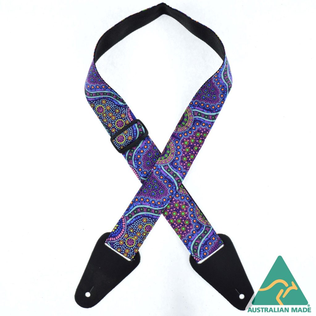 Aboriginal Art Guitar Strap - Wild Bush Flowers RSI-31 - Colonial Leather