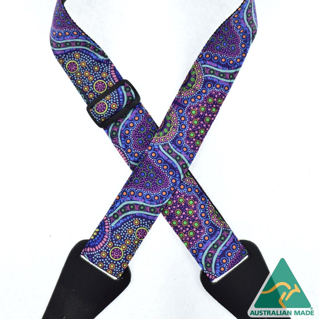 Aboriginal Art Guitar Strap - Wild Bush Flowers RSI-31 - Colonial Leather