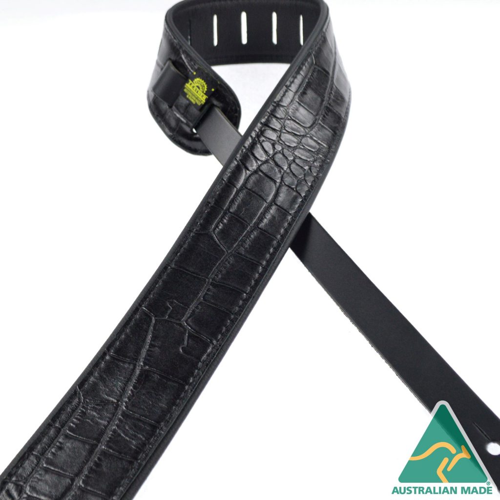 2.5" Wide Croc Embossed Leather With Black Leather Back Guitar Strap ...