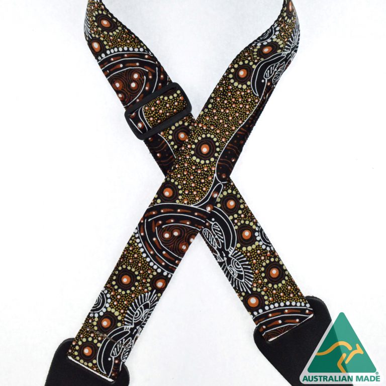 Aboriginal Art Rag Strap - Dancing Spirit Black